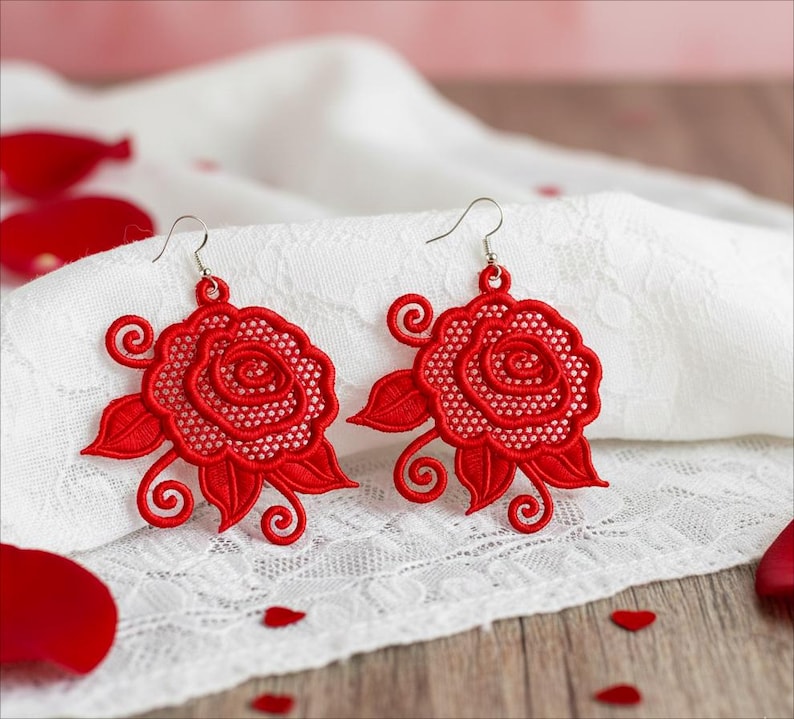 FSL Earrings. Machine Embroidery Designs. Valentine Day Earrings. Red ...
