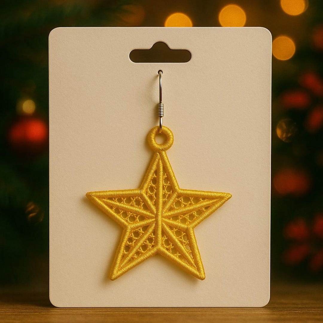 FSL Earring - Machine Embroidery Design - Star Lace Earring - FSL ...
