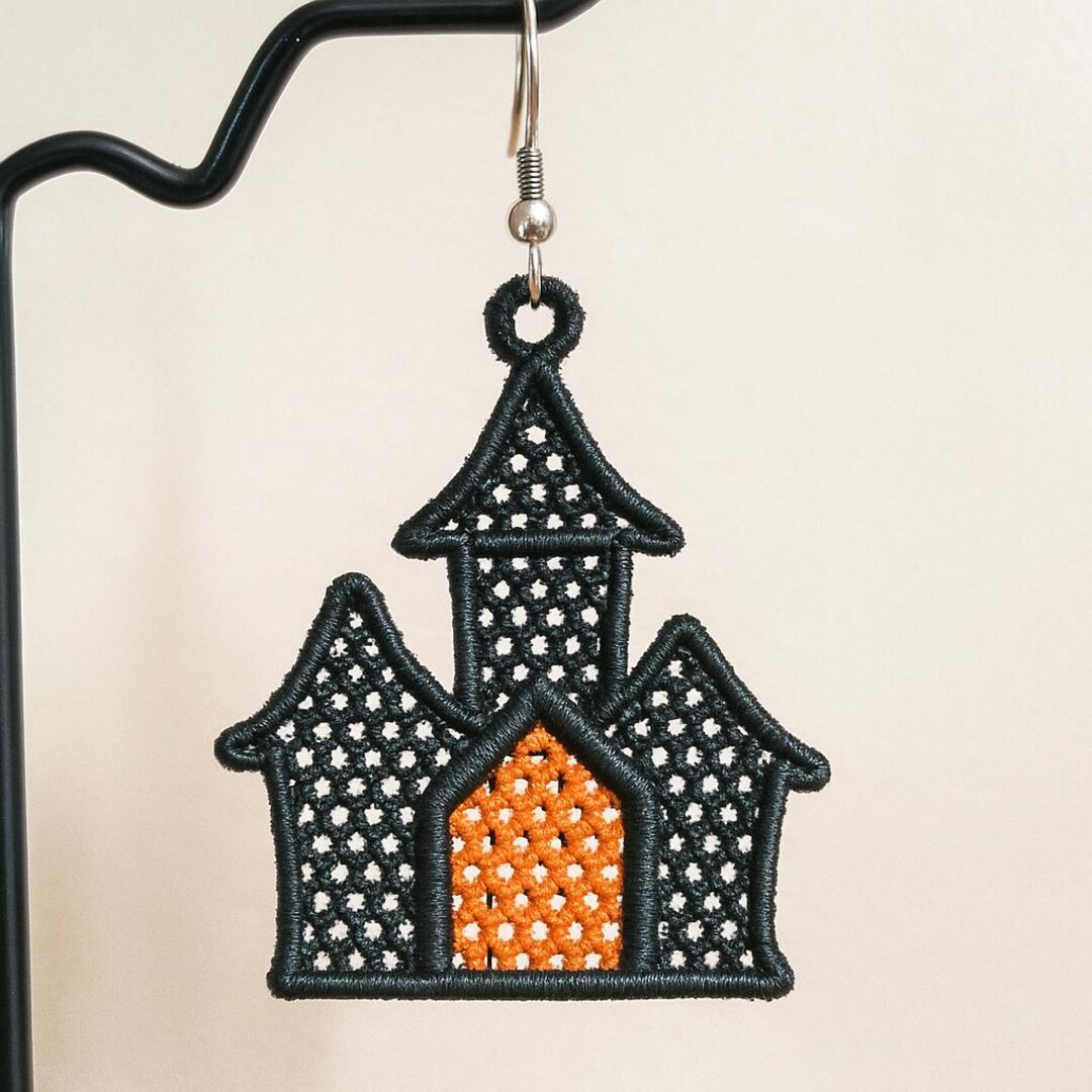 FSL Earring - Machine Embroidery Design - Haunted House Lace Earring ...