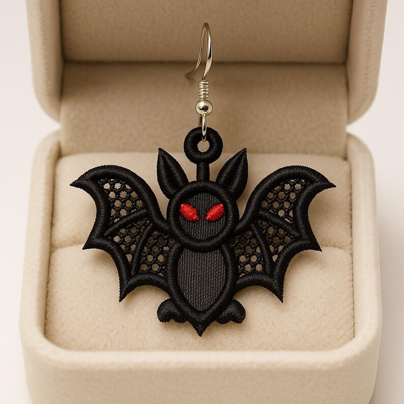 FSL Earring - Machine Embroidery Design - Bat Embroidery - Bat Earring ...