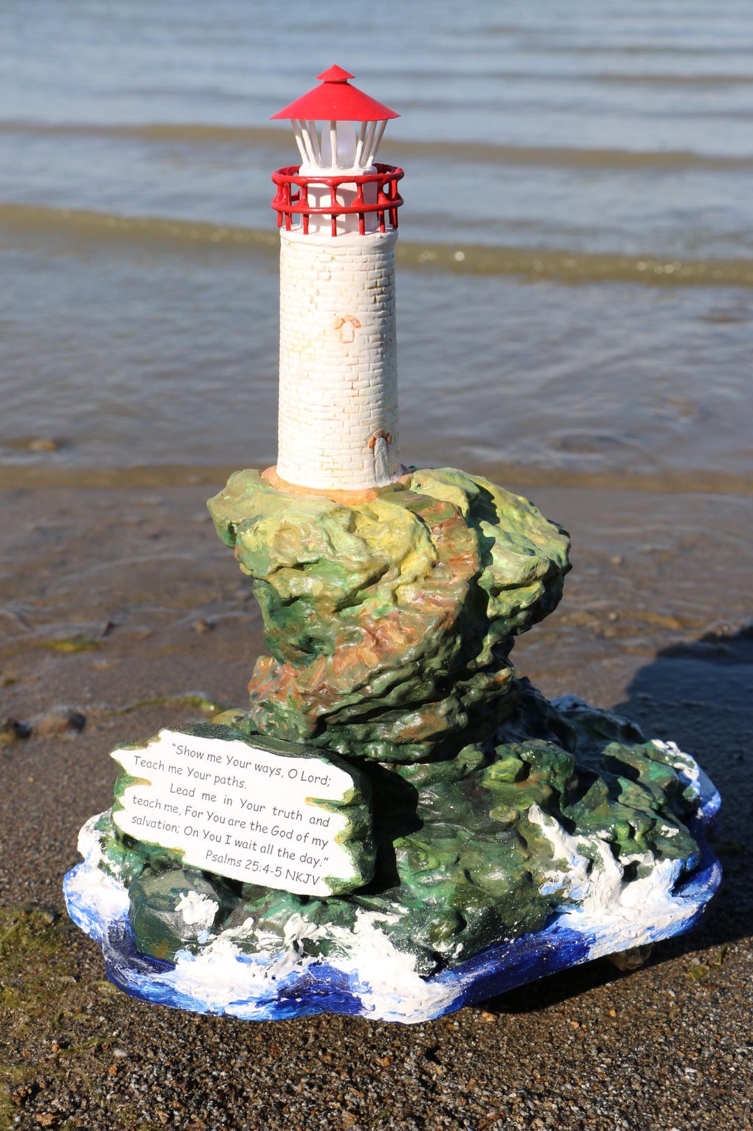 Christian Lighthouse Lamp | Bible Verse Decor | Psalm 25 | Handmade ...