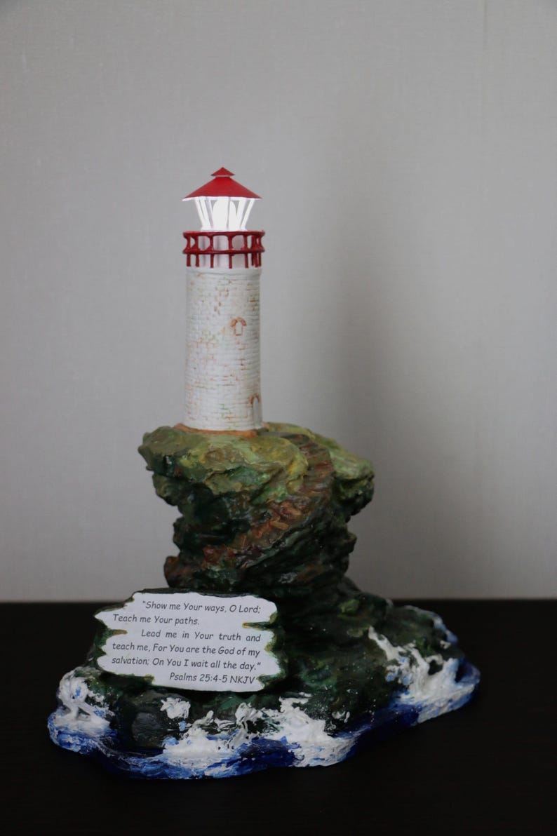 Handmade Gypsum Lighthouse Lamp: Psalm 25 Bible Verse Decor - Etsy