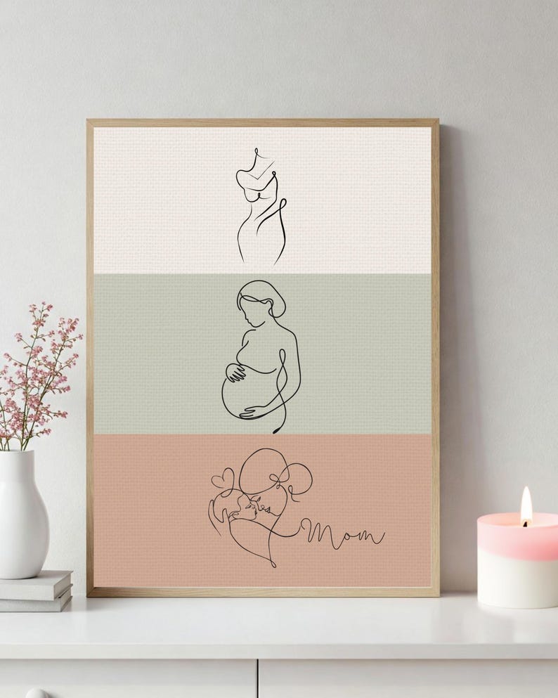 Pregnancy Wall Art Minimalist, Neutral Boho Nursery Decor, Mom Gift ...