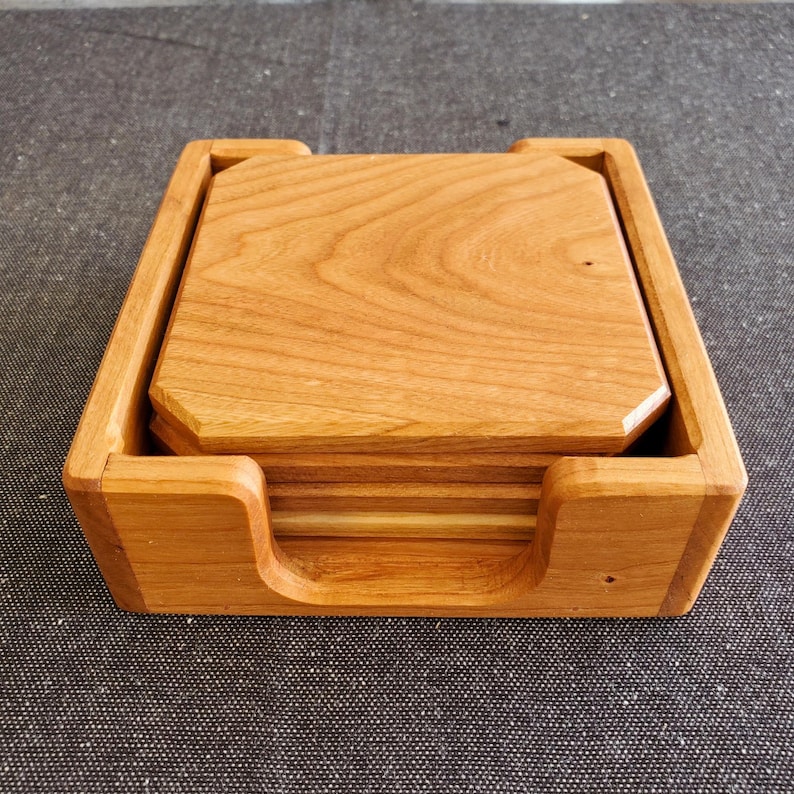 Handmade Cherry Wood Coaster Set: Rustic, Customizable, Housewarming ...