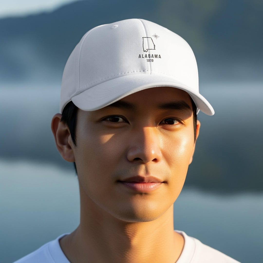Embroidered Alabama Cap, State Pride Hat, Compass Rose, Alabama Outline ...