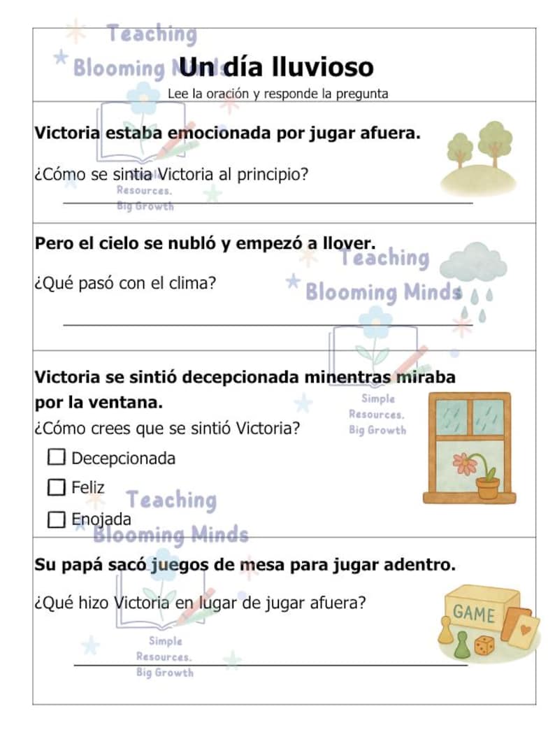 Hojas De Comprensión Lectora Para Niños | Aprendizaje Emocional ...