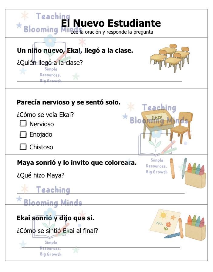 Hojas De Comprensión Lectora Para Niños | Aprendizaje Emocional ...