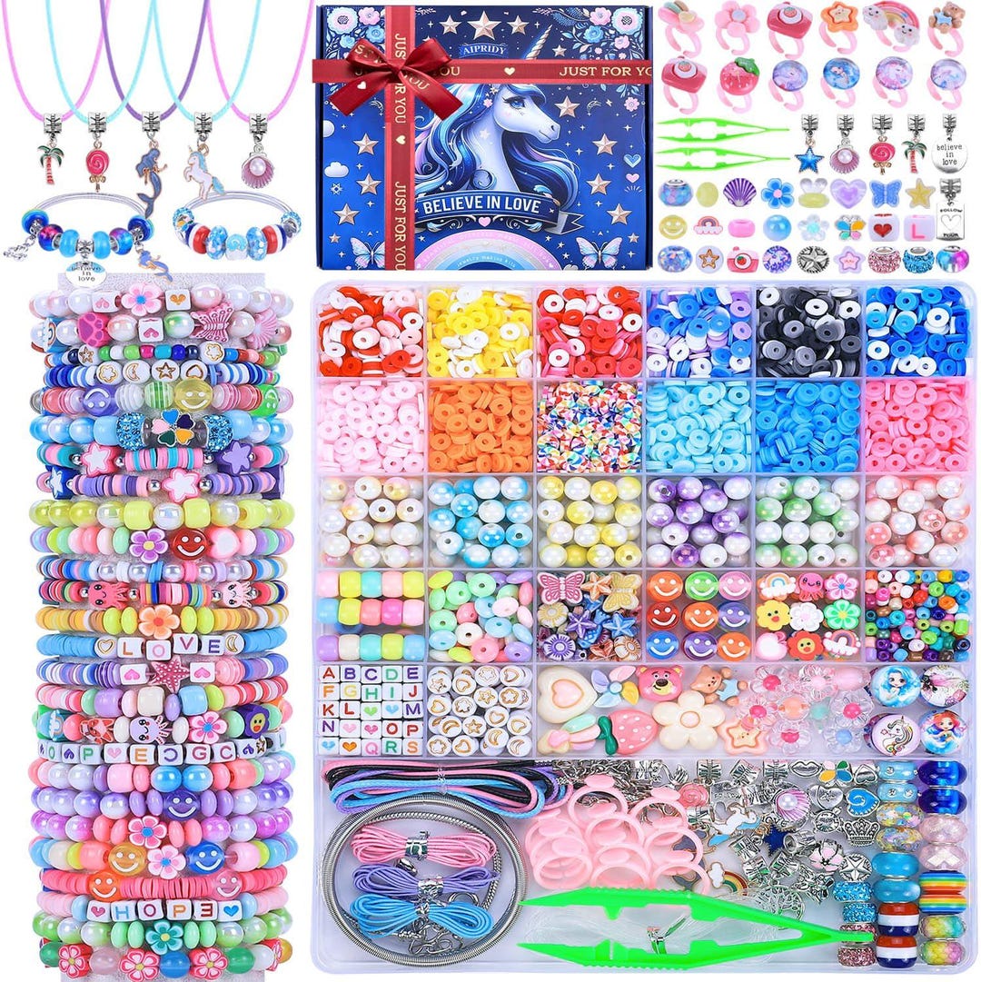 Clay Beads Bracelet Making Kit, Polymer Clay Beads Set for Girls ...