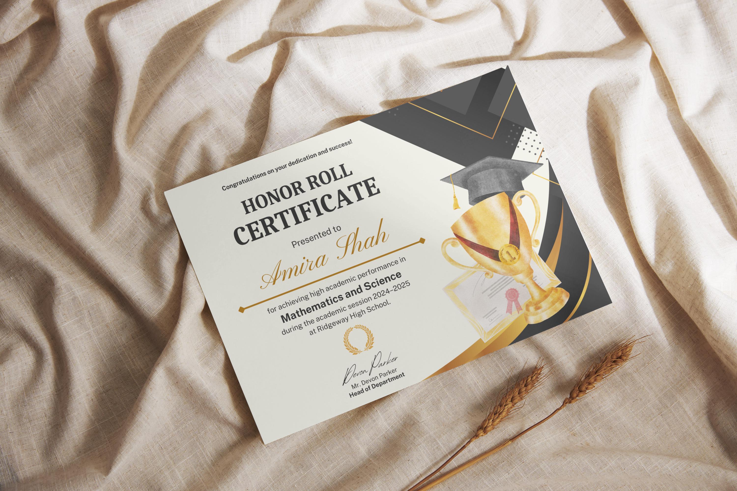 Honor Roll Certificate Template | Canva Editable Academic Subject Award ...