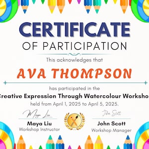 Kids Art Certificate Template | Canva Editable Participation ...