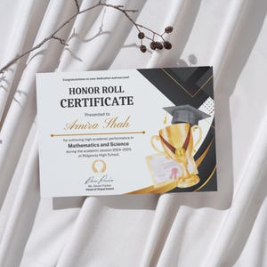 Honor Roll Certificate Template | Canva Editable Academic Subject Award ...