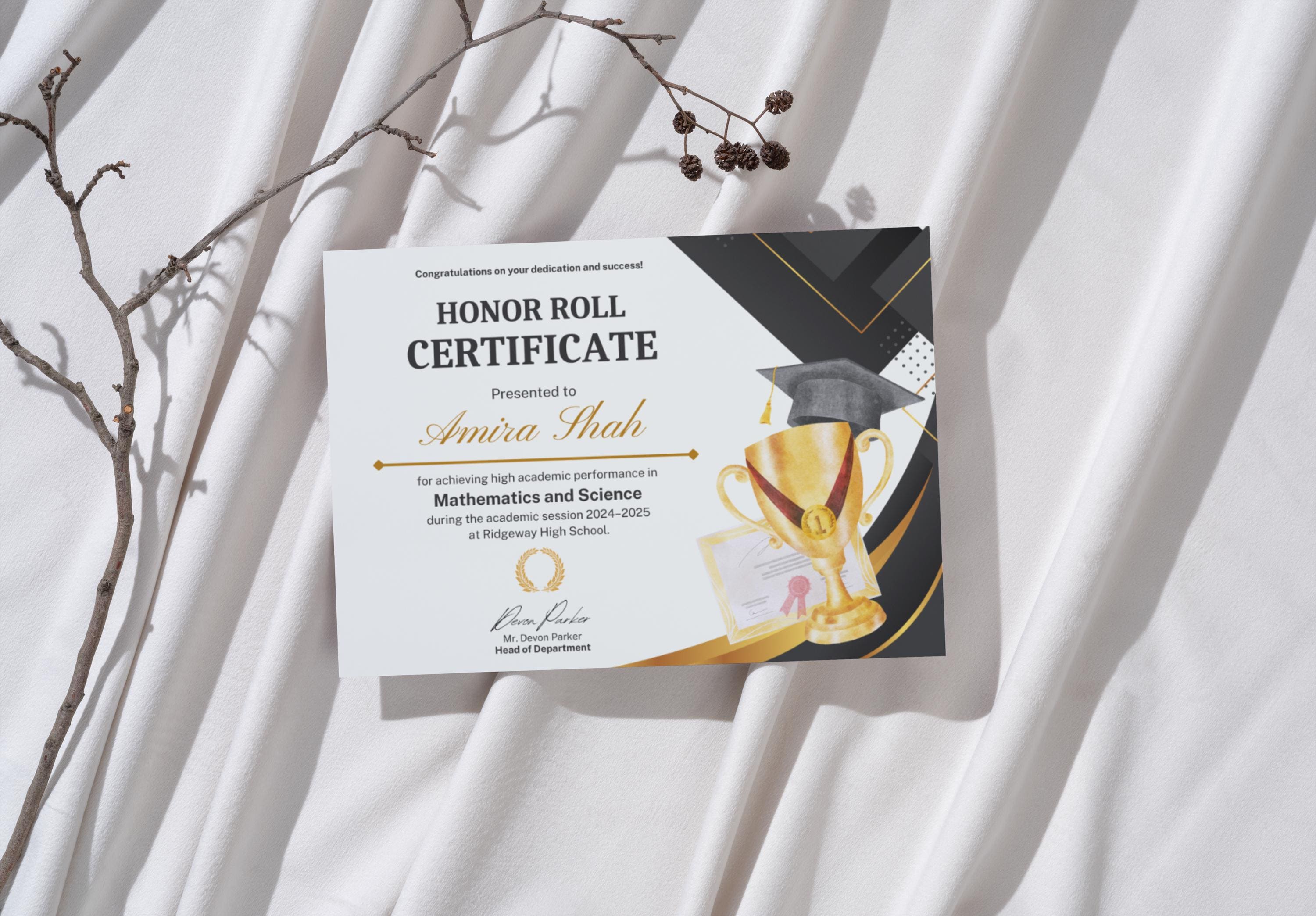 Honor Roll Certificate Template | Canva Editable Academic Subject Award ...