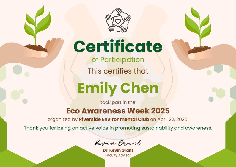 Eco Awareness Certificate Template | Canva Editable Participation Award ...
