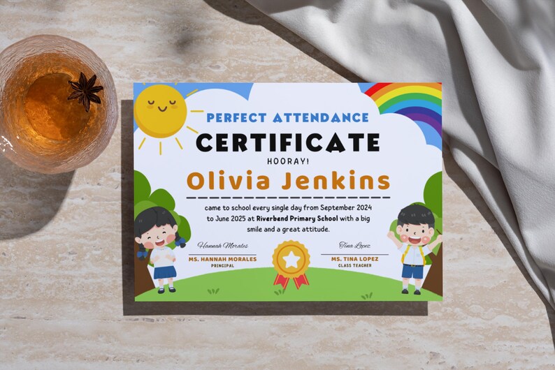 Kids Perfect Attendance Certificate Template | Canva Editable | Fun ...