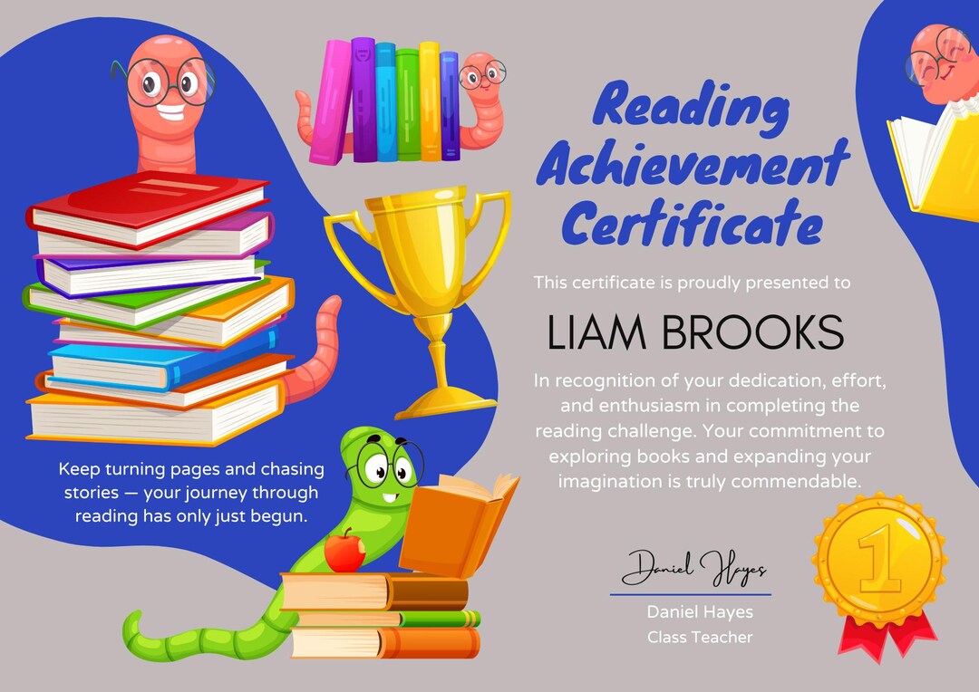 Reading Achievement Certificate Template | Canva Editable | Book ...