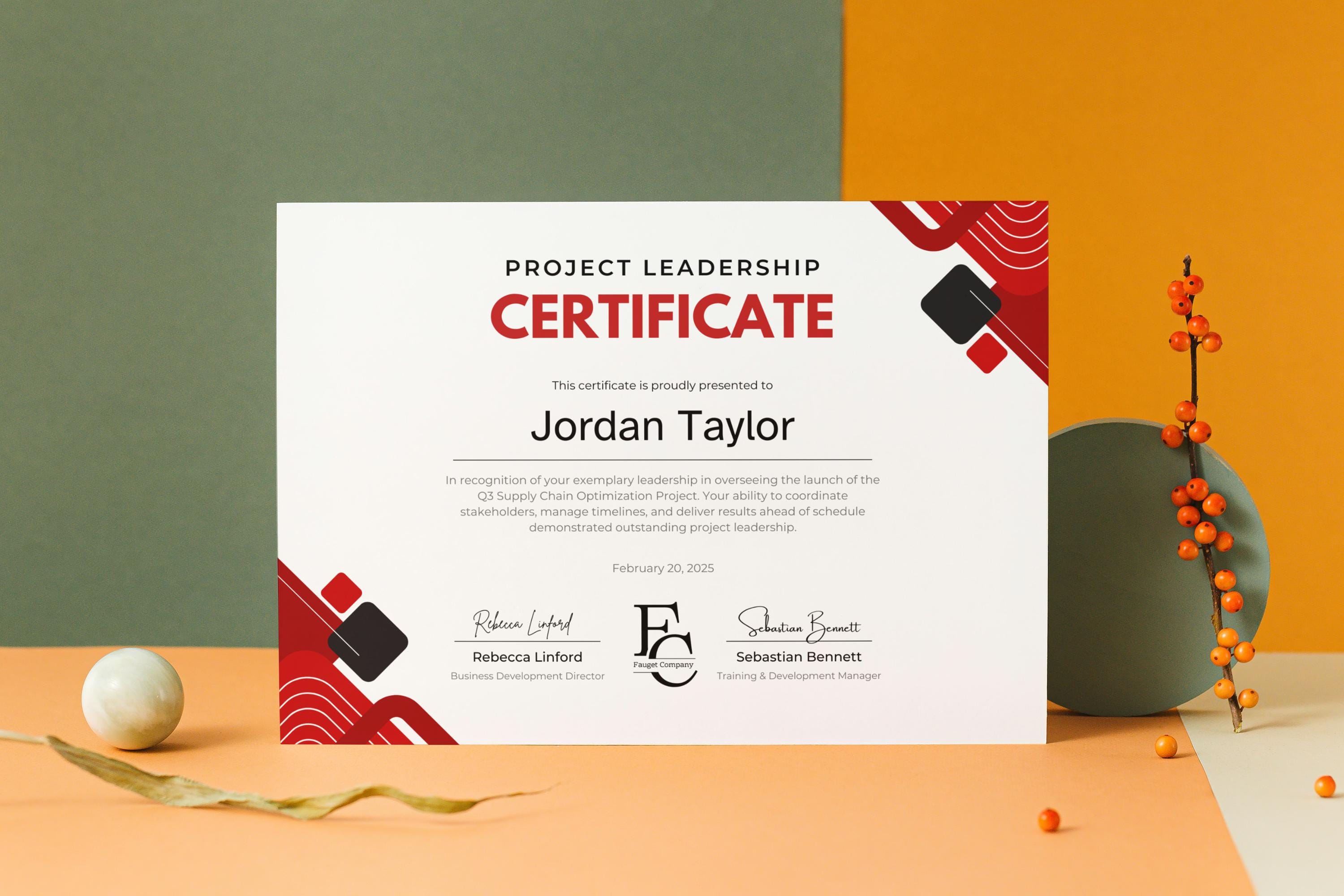 Project Leadership Certificate Template | Canva Editable | Corporate ...