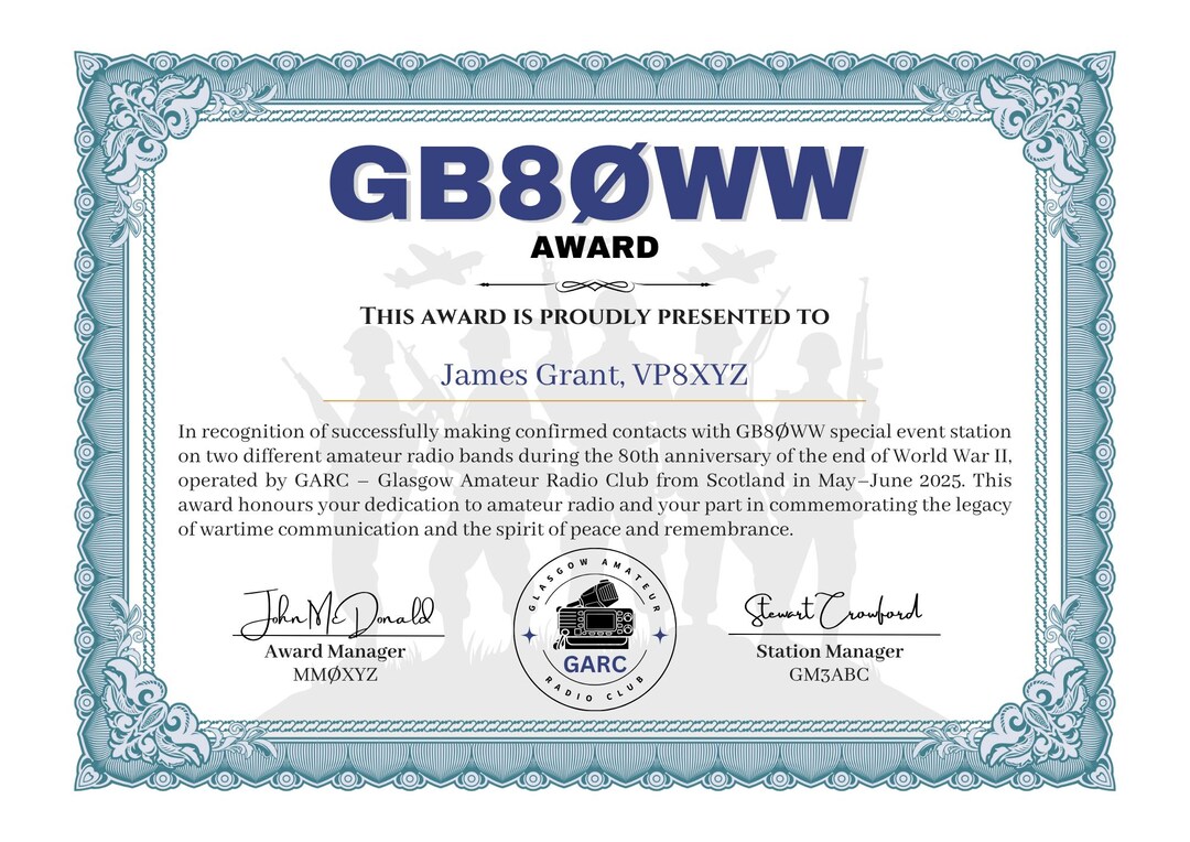 WWII Commemoration Ham Radio Certificate | Canva Template | GB8ØWW ...