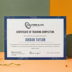 Certificate of Training Completion Template | Canva Editable ...