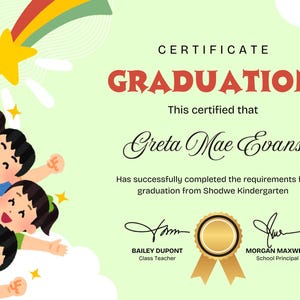 Kindergarten Graduation Certificate Template | Canva Editable | Cute ...