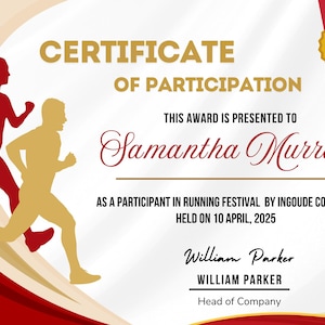 Running Event Participation Certificate Template | Canva Editable ...