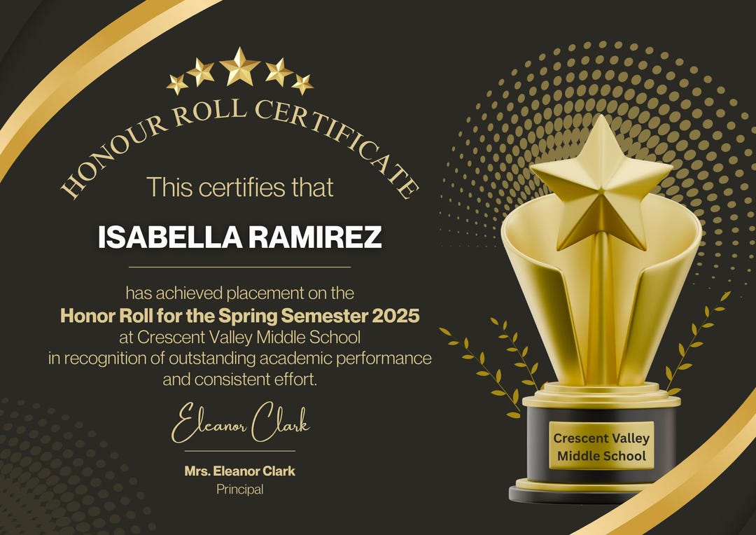 Honor Roll Certificate Template | Canva Editable Academic Award | Gold ...