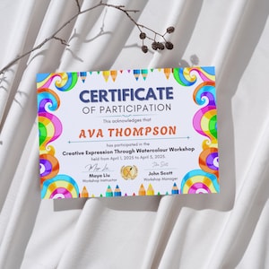 Kids Art Certificate Template | Canva Editable Participation ...