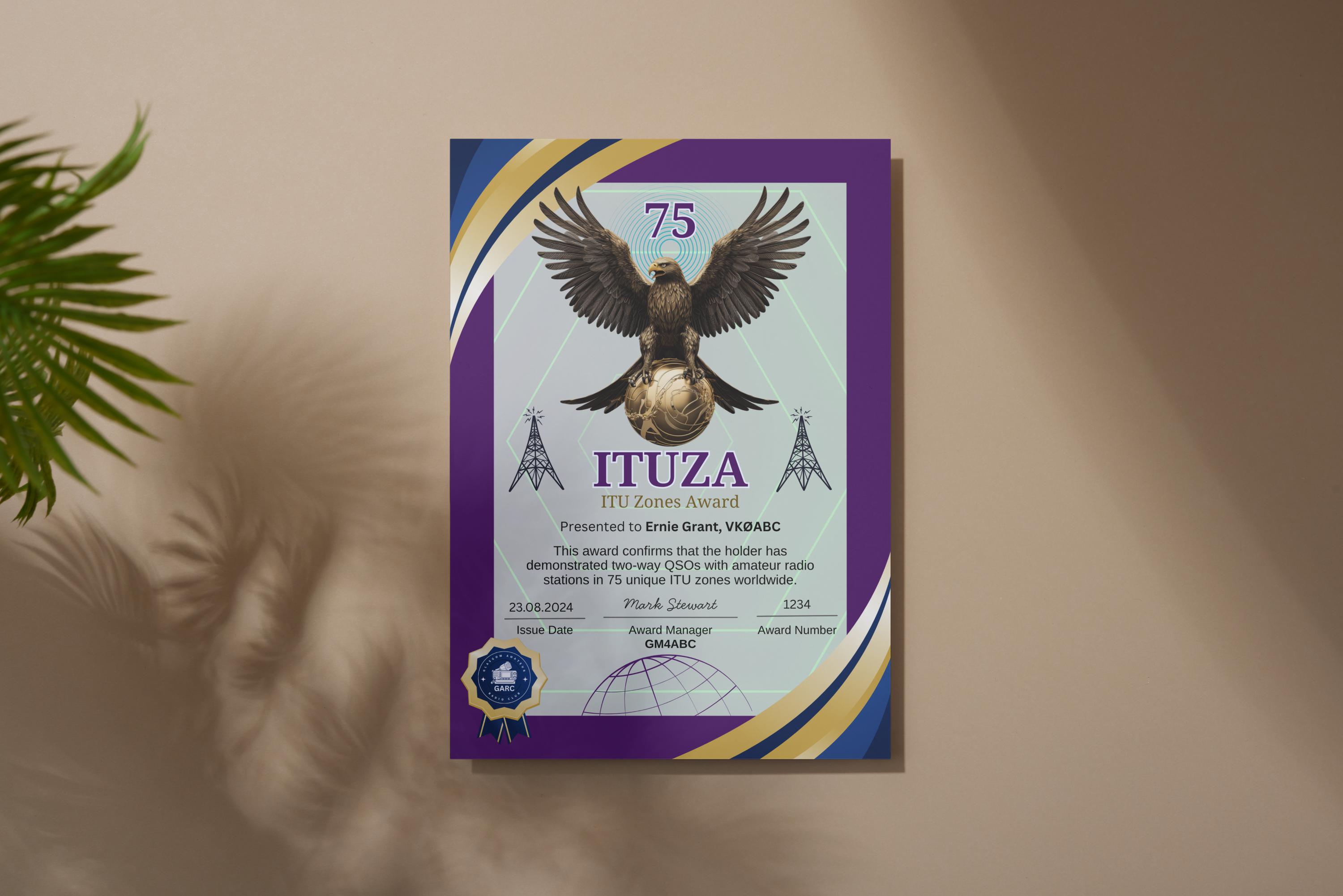 ITU Zones Award Certificate Template | Canva Editable Ham Radio Award ...