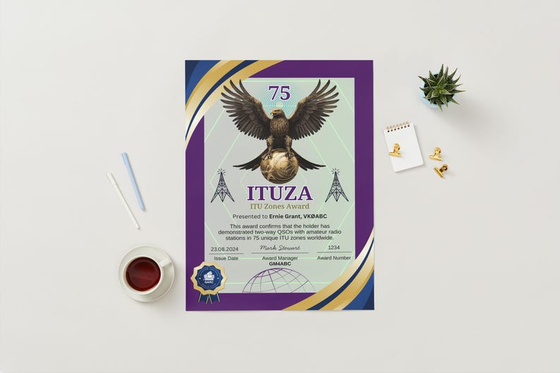 ITU Zones Award Certificate Template | Canva Editable Ham Radio Award ...