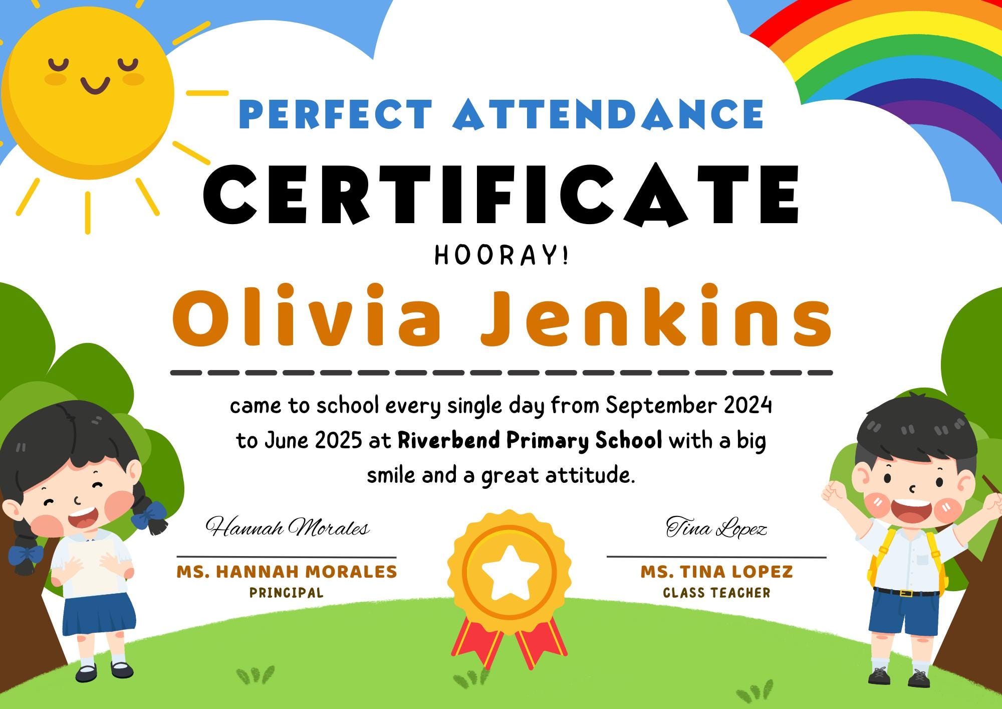 Kids Perfect Attendance Certificate Template | Canva Editable | Fun ...
