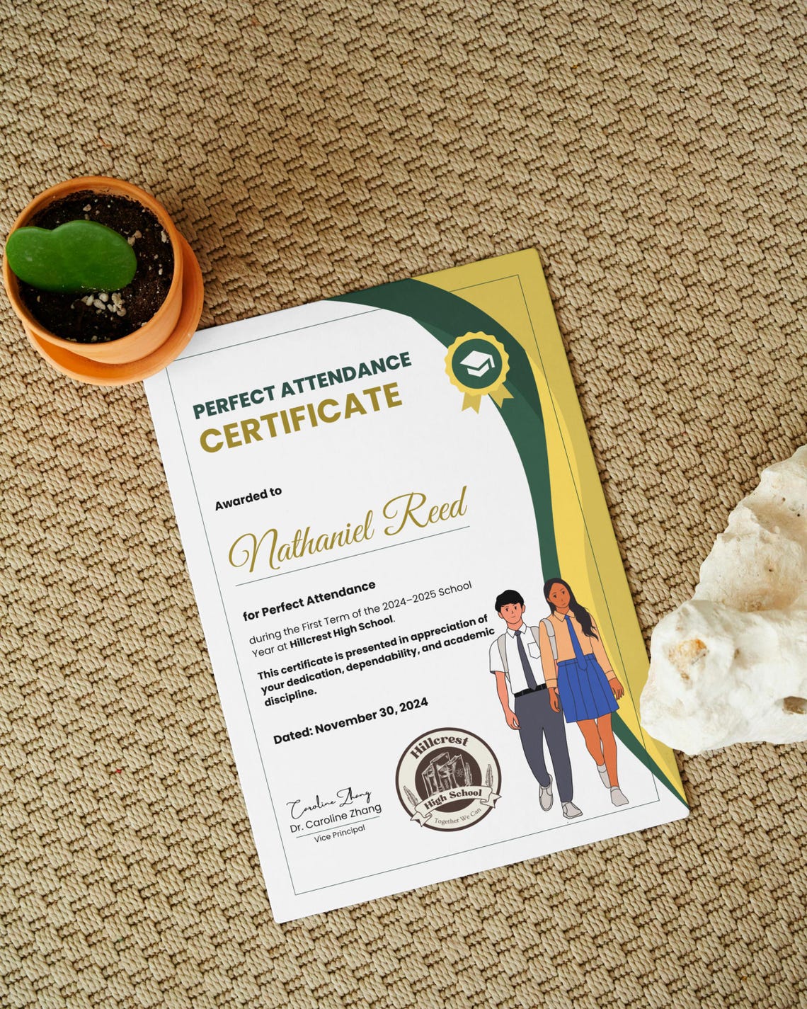 Perfect Attendance Certificate Template | Editable Canva Award ...