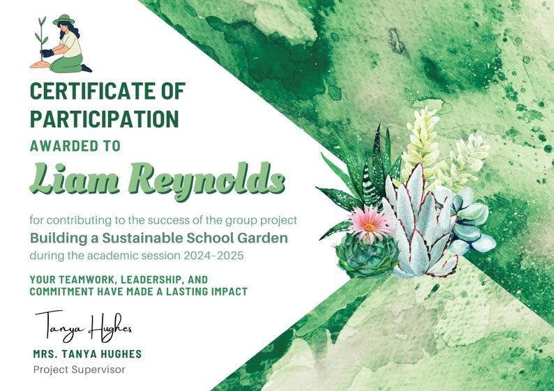 Green Project Certificate Template | Canva Editable Participation ...