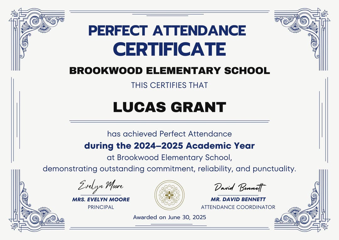 Perfect Attendance Certificate Template | Canva Editable School Award ...