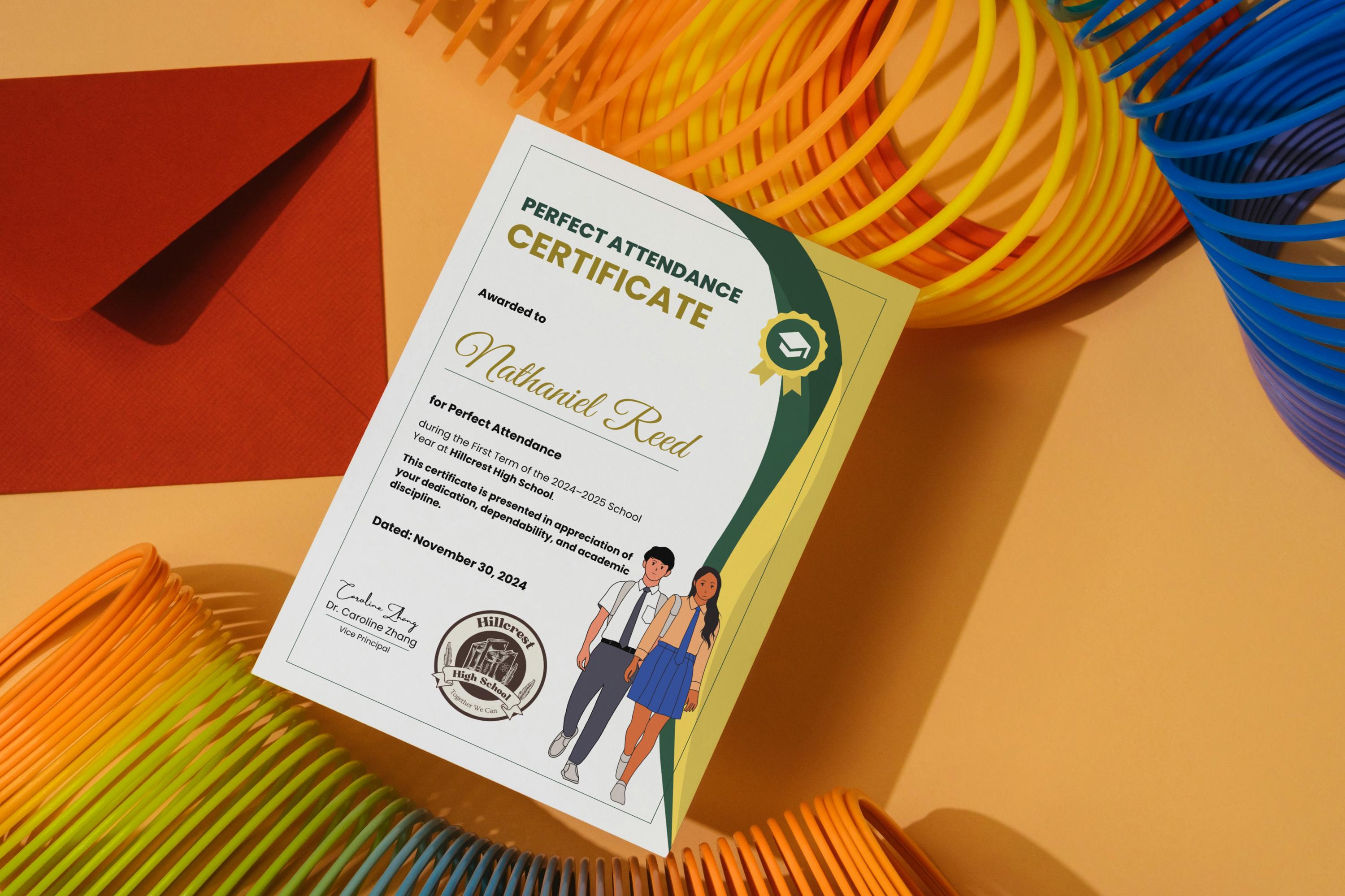 Perfect Attendance Certificate Template | Editable Canva Award ...