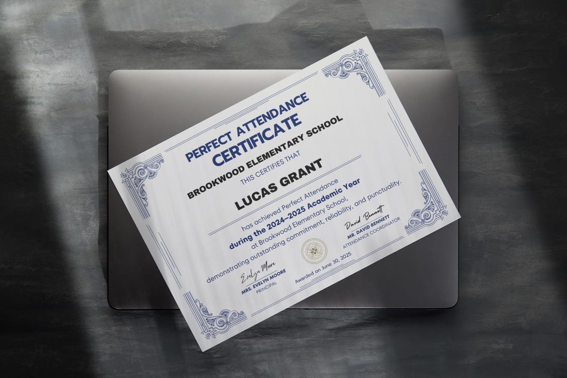 Perfect Attendance Certificate Template | Canva Editable School Award ...