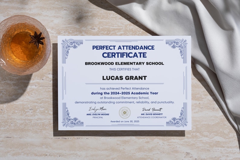 Perfect Attendance Certificate Template | Canva Editable School Award ...