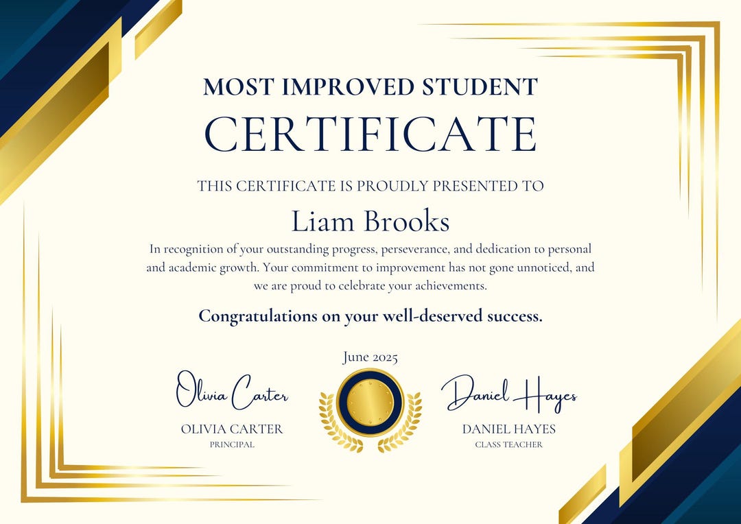 Most Improved Student Certificate Template | Canva Editable | School ...
