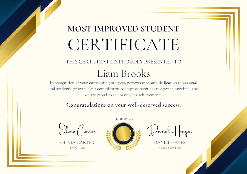 Most Improved Student Certificate Template | Canva Editable | School ...