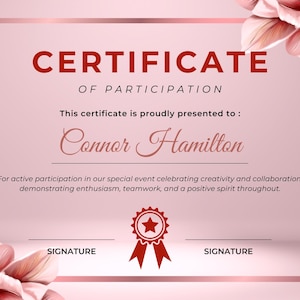 Certificate of Participation Template | Canva Editable | Floral Pink ...