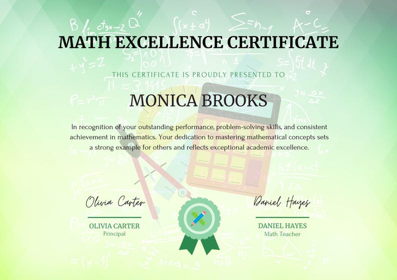 Math Excellence Certificate Template | Canva Editable | Student Math ...