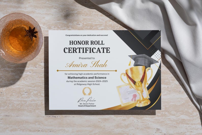 Honor Roll Certificate Template | Canva Editable Academic Subject Award ...