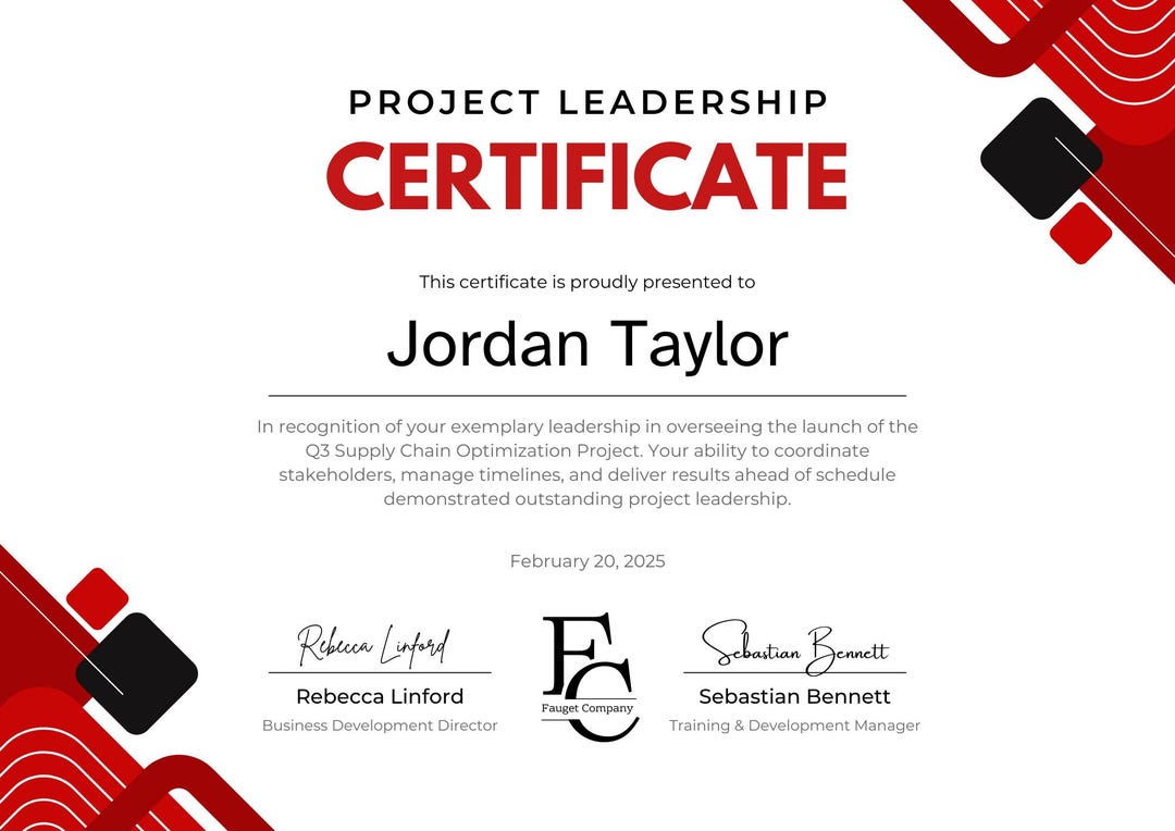 Project Leadership Certificate Template | Canva Editable | Corporate ...