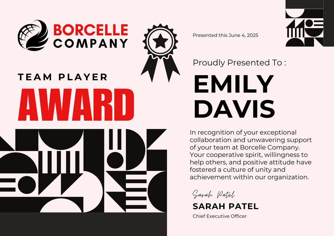 Team Player Award Certificate Template | Editable Canva | Employee ...