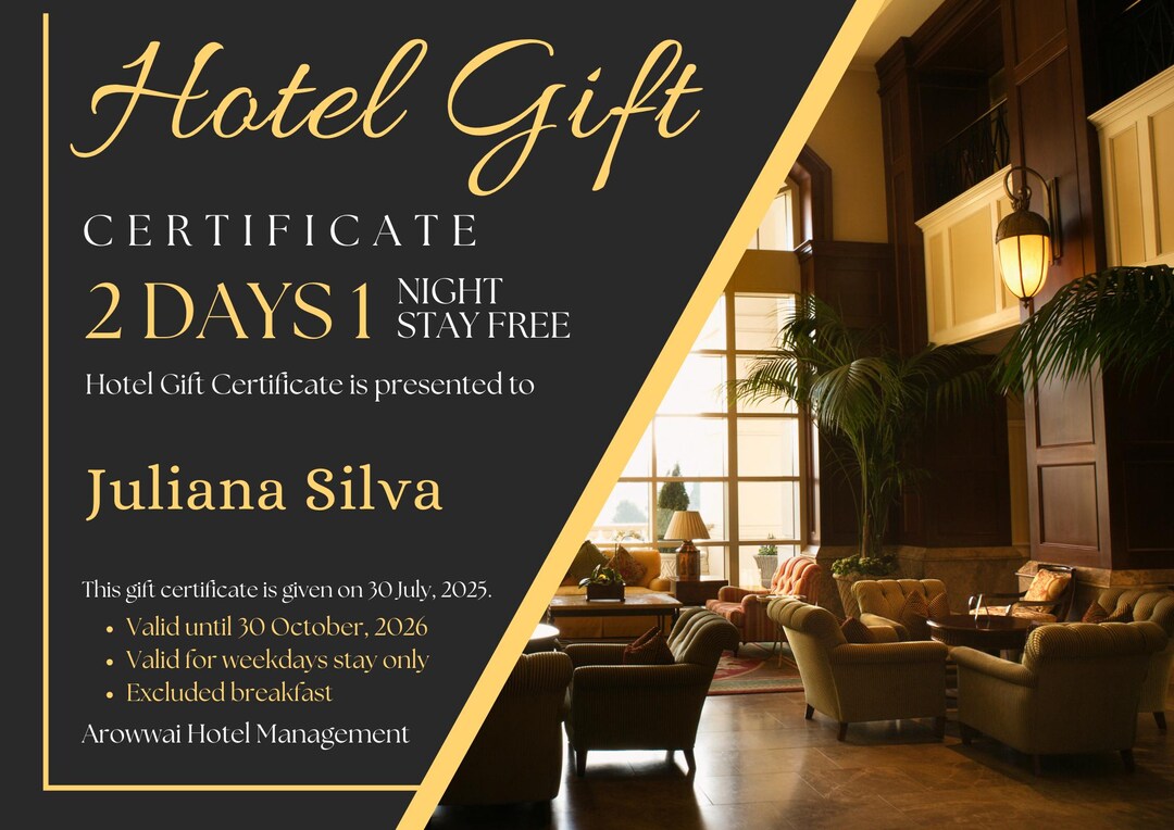 Hotel Gift Certificate Template | Canva Editable | Luxury Stay Voucher ...