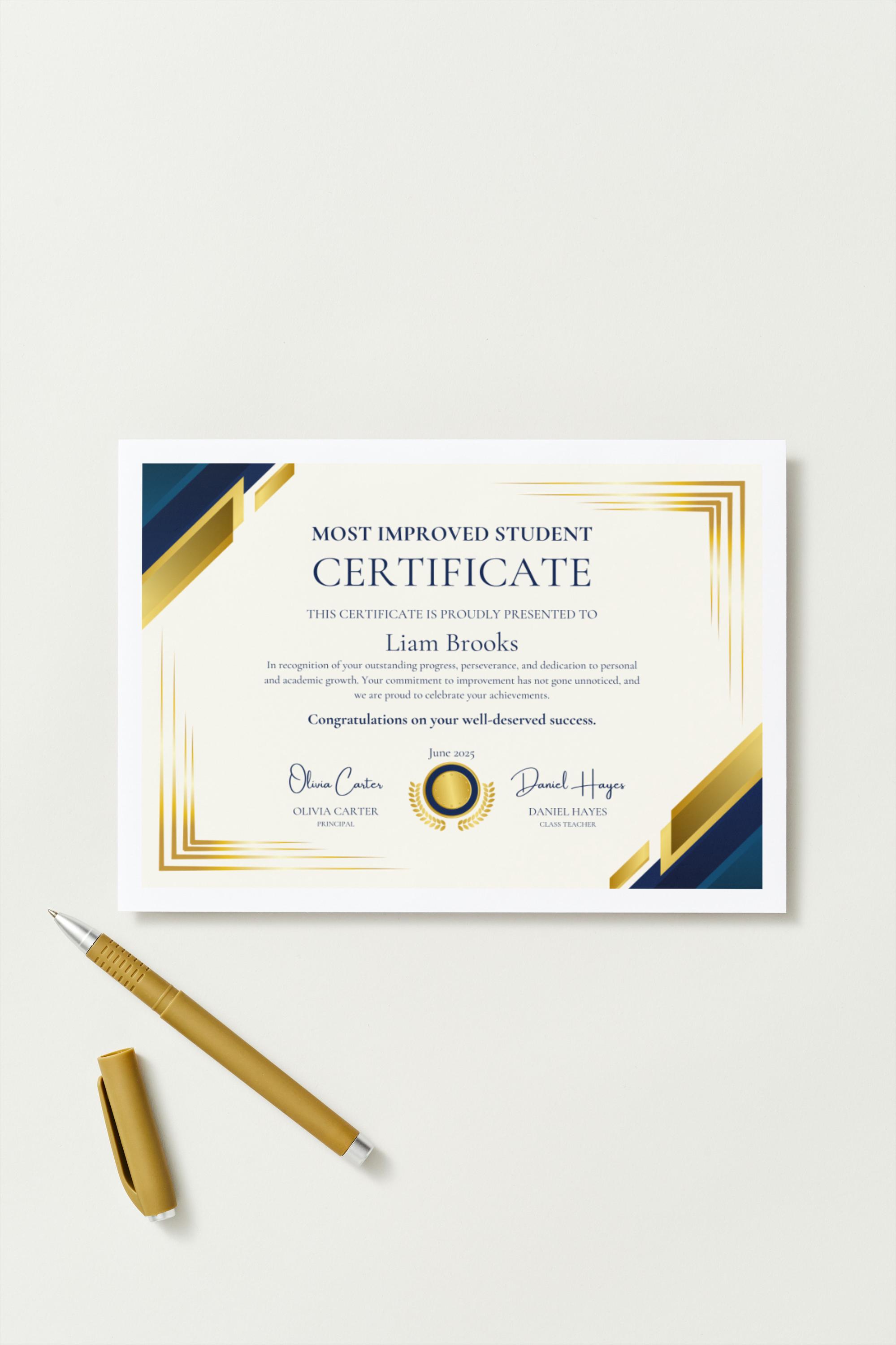 Most Improved Student Certificate Template | Canva Editable | School ...
