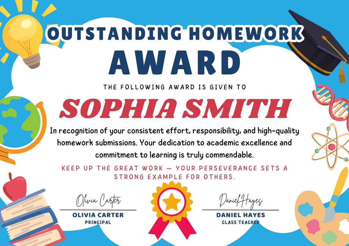 Outstanding Homework Award Certificate Template | Canva Editable | Fun ...