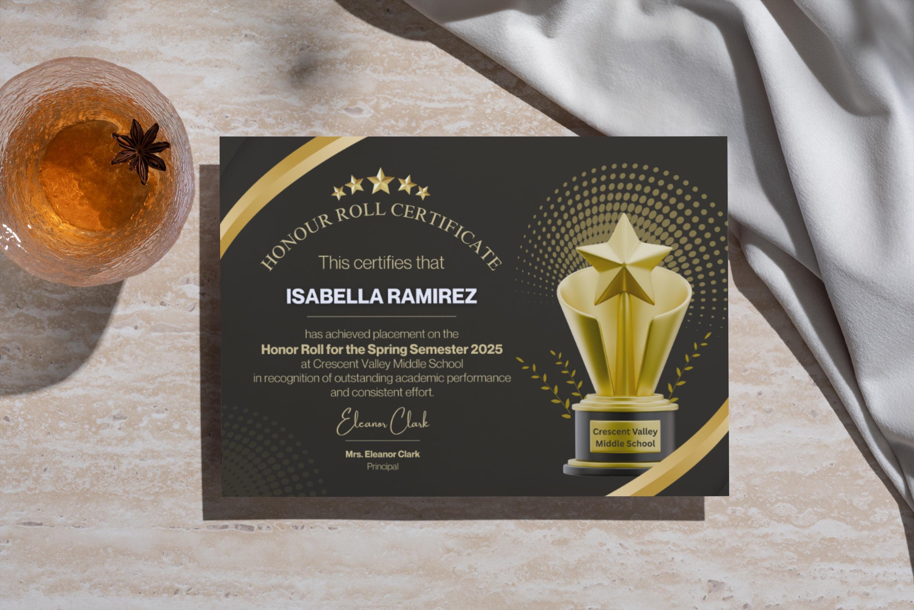 Honor Roll Certificate Template | Canva Editable Academic Award | Gold ...