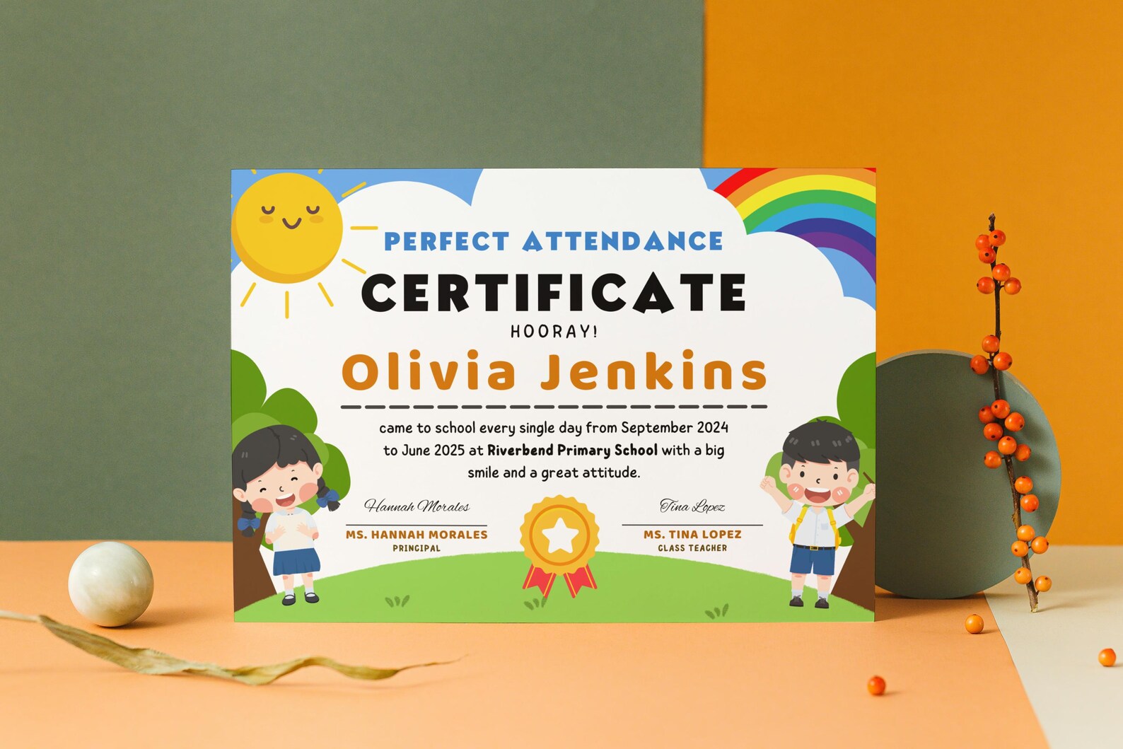Kids Perfect Attendance Certificate Template | Canva Editable | Fun ...
