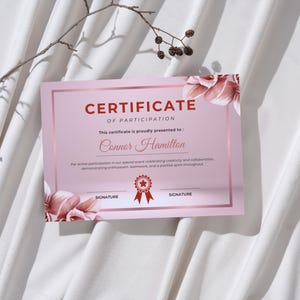 Certificate of Participation Template | Canva Editable | Floral Pink ...