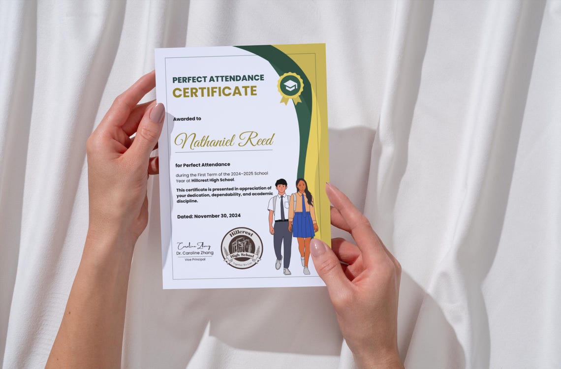 Perfect Attendance Certificate Template | Editable Canva Award ...