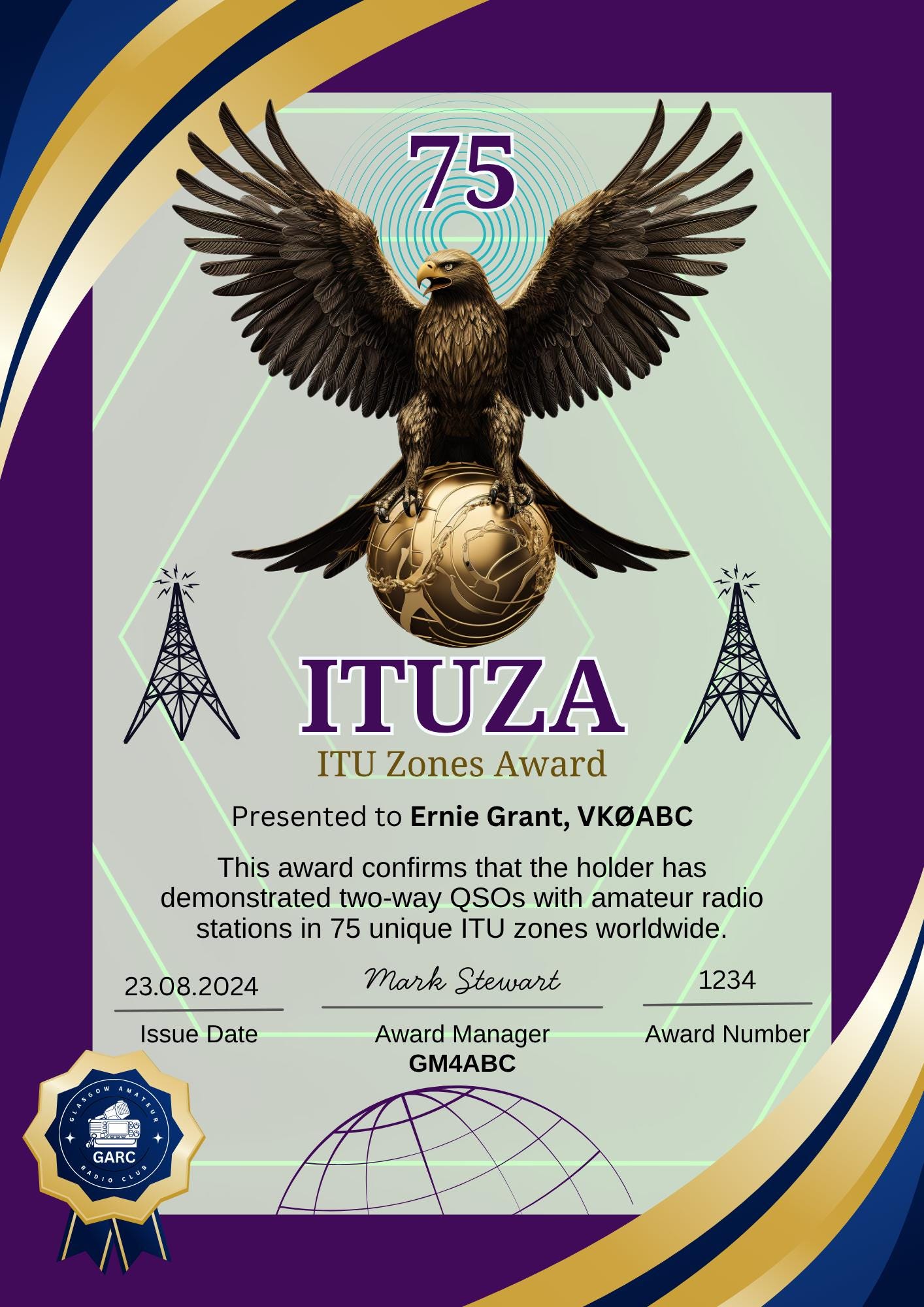 ITU Zones Award Certificate Template | Canva Editable Ham Radio Award ...